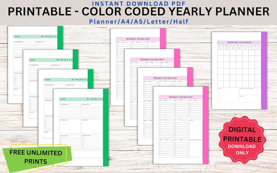 Ultimate Color-coded Printable Planner Bundle: Customizable Yearly ...