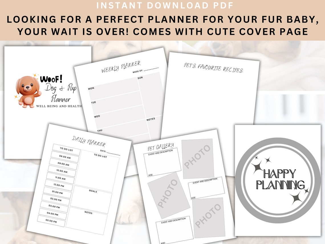 Pet Care Binder for Puppy Owners-complete Planner, Vaccination Tracker ...