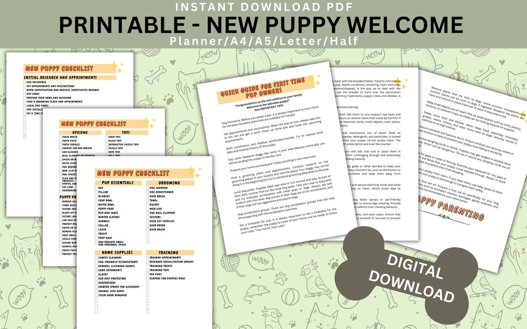 New Puppy Welcome Checklist, Puppy Essentials, Puppy Planner, Dog ...