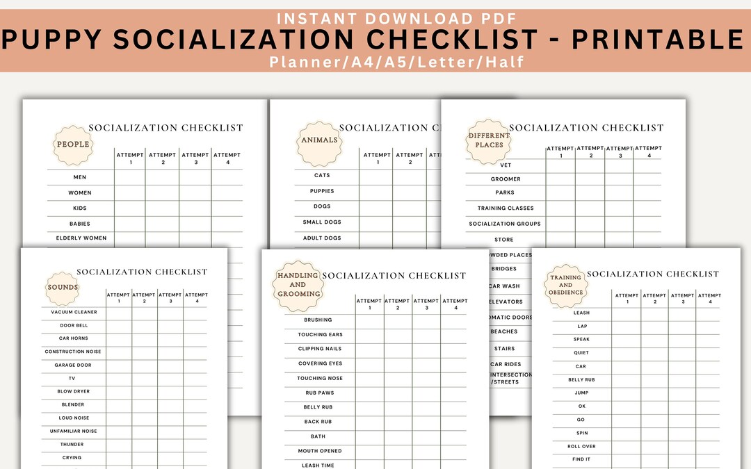 Dog & Pup Socialization Printable Planner, Training Checklist, Step-by-step Training Tracking ...