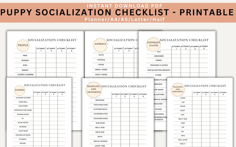 Dog & Pup Socialization Printable Planner, Training Checklist, Step-by ...
