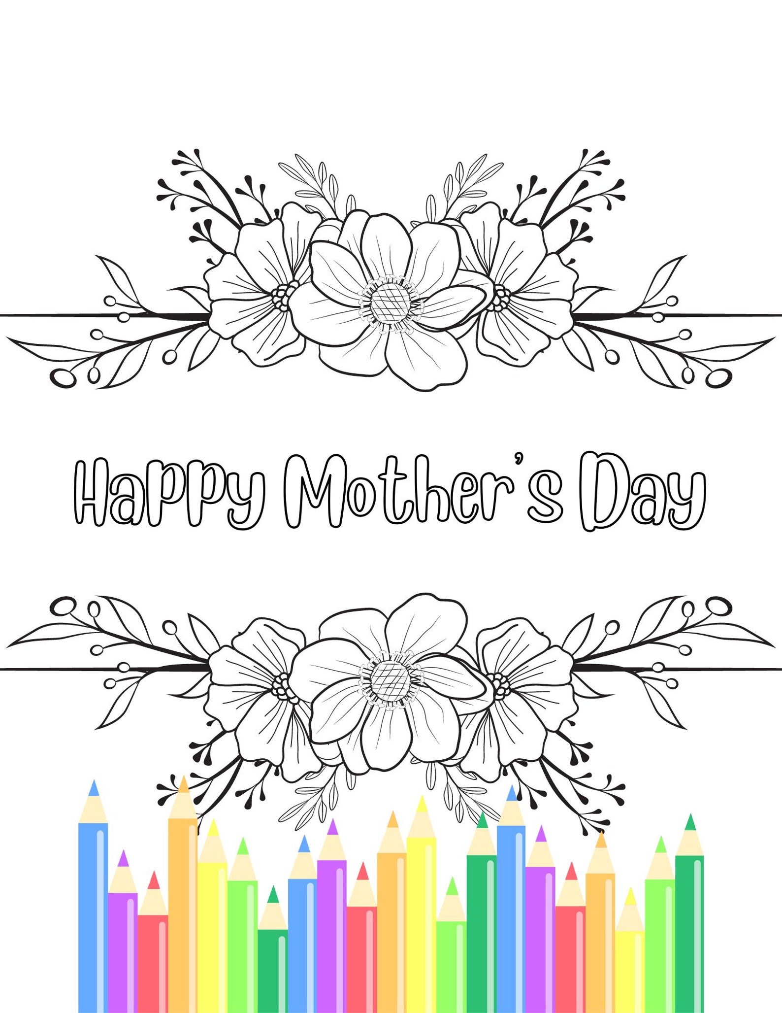 Beautiful Flower Printable Coloring Page for Mother's Day, Coloring ...
