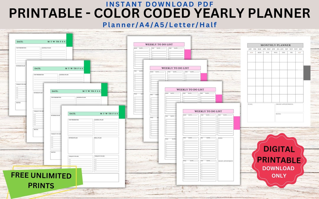 Ultimate Undated Color-coded Yearly Planner Bundle, Daily Planner ...