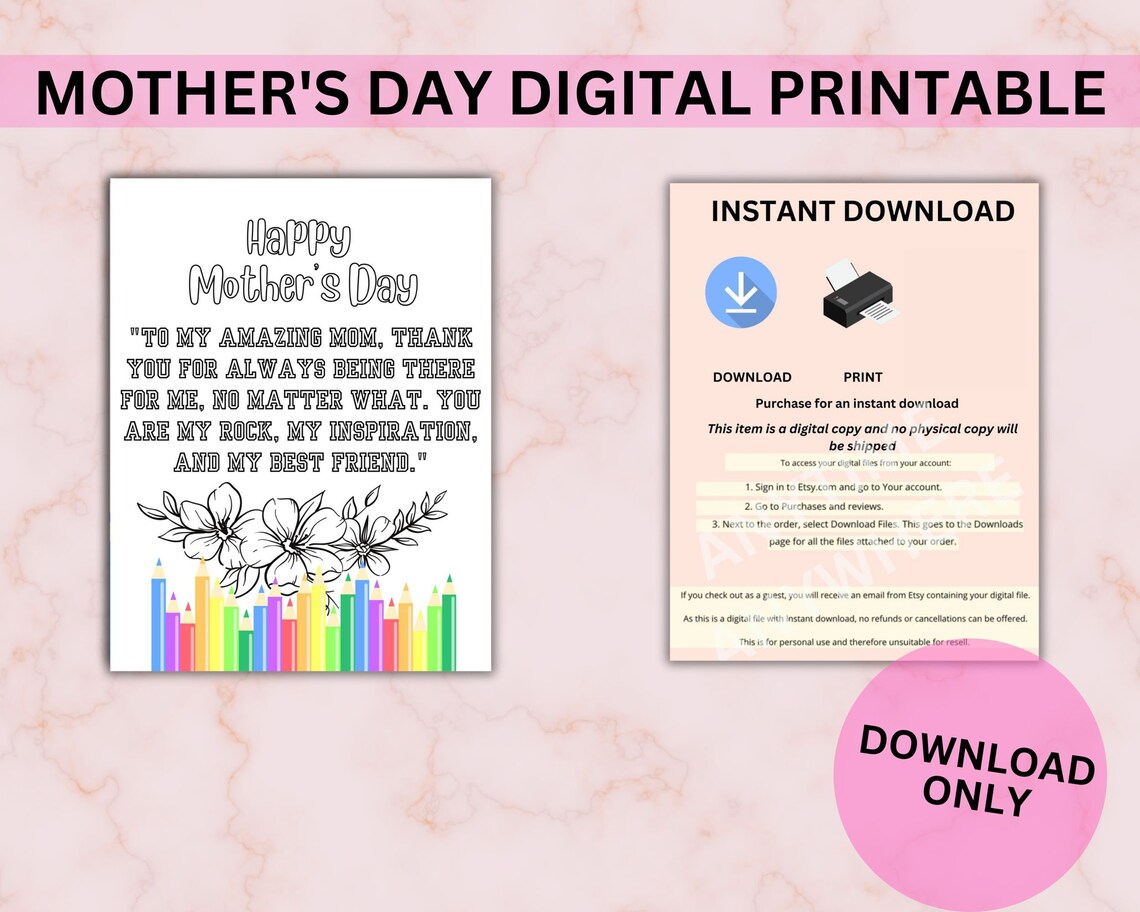 Printable Coloring Page With Beautiful Message for Mom This Mother's ...