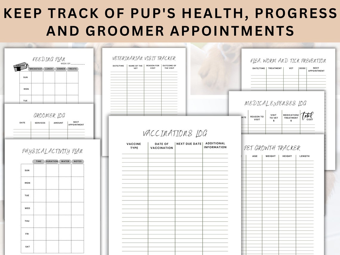 Pet Care Binder for Puppy Owners-complete Planner, Vaccination Tracker ...