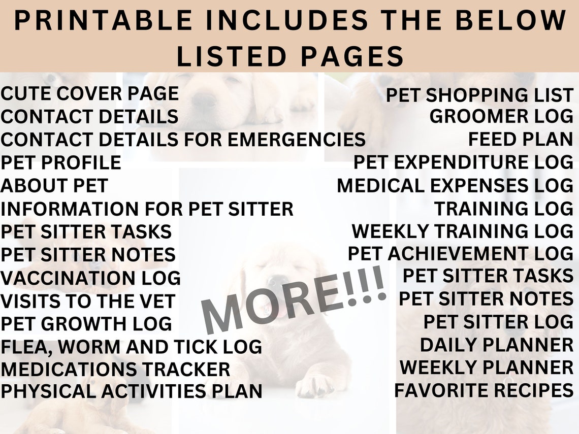 Pet Care Binder for Puppy Owners-complete Planner, Vaccination Tracker ...