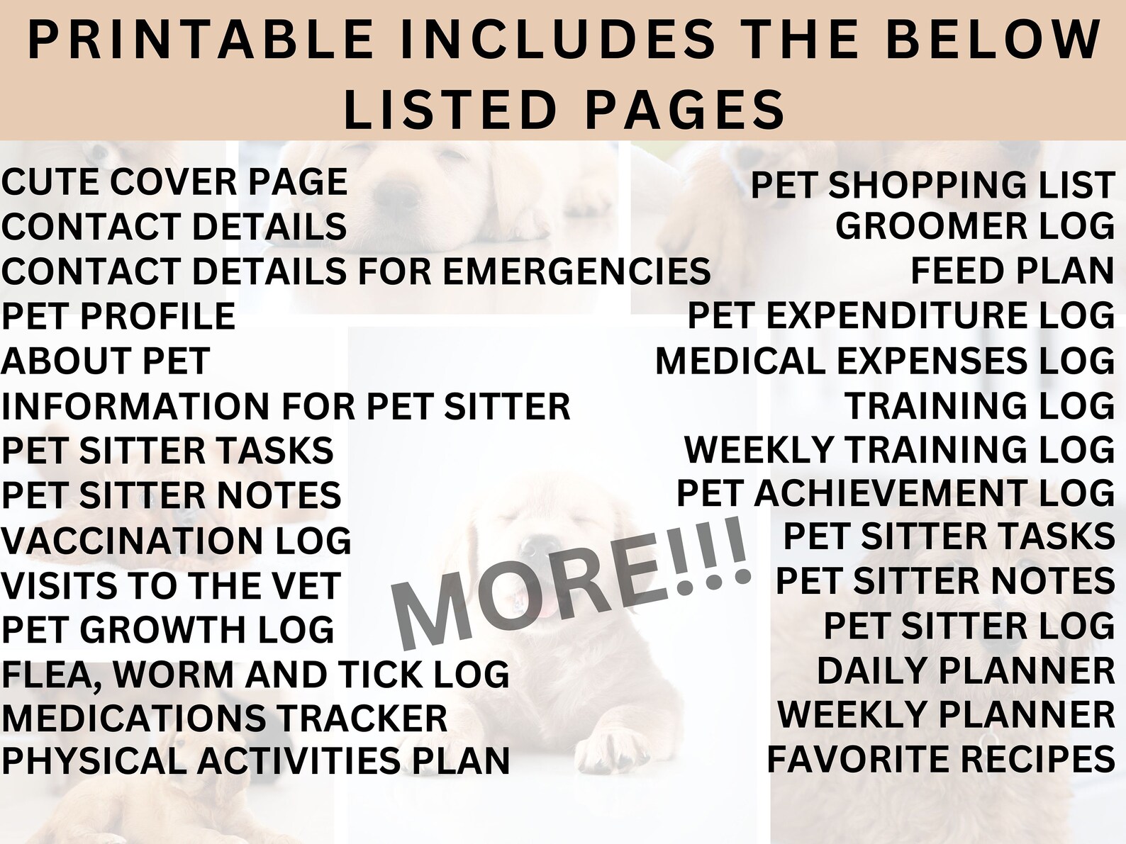 Pet Care Binder for Puppy Owners-complete Planner, Vaccination Tracker ...