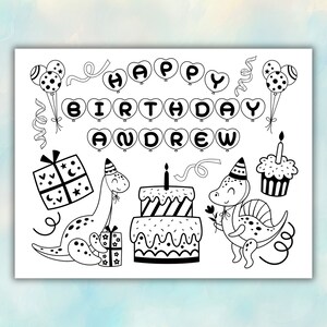 Printable Custom Name Birthday Dinosaur Coloring Page for Kids - Etsy