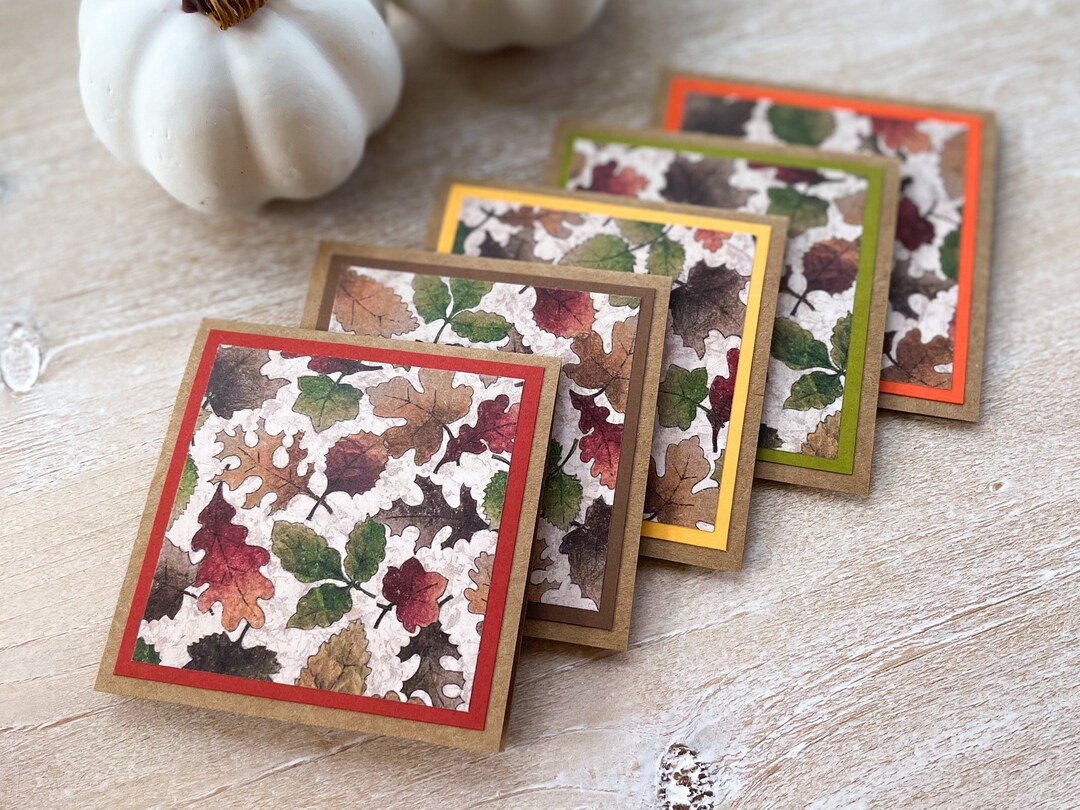 Fall Leaves Mini Cards // Set of 5 // Folded // 3" X 3" Blank Note ...