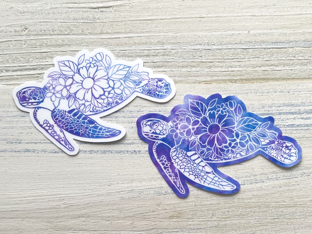 Sea Turtle Matte Vinyl Sticker // Sea Turtle With Flowers // Die Cut ...