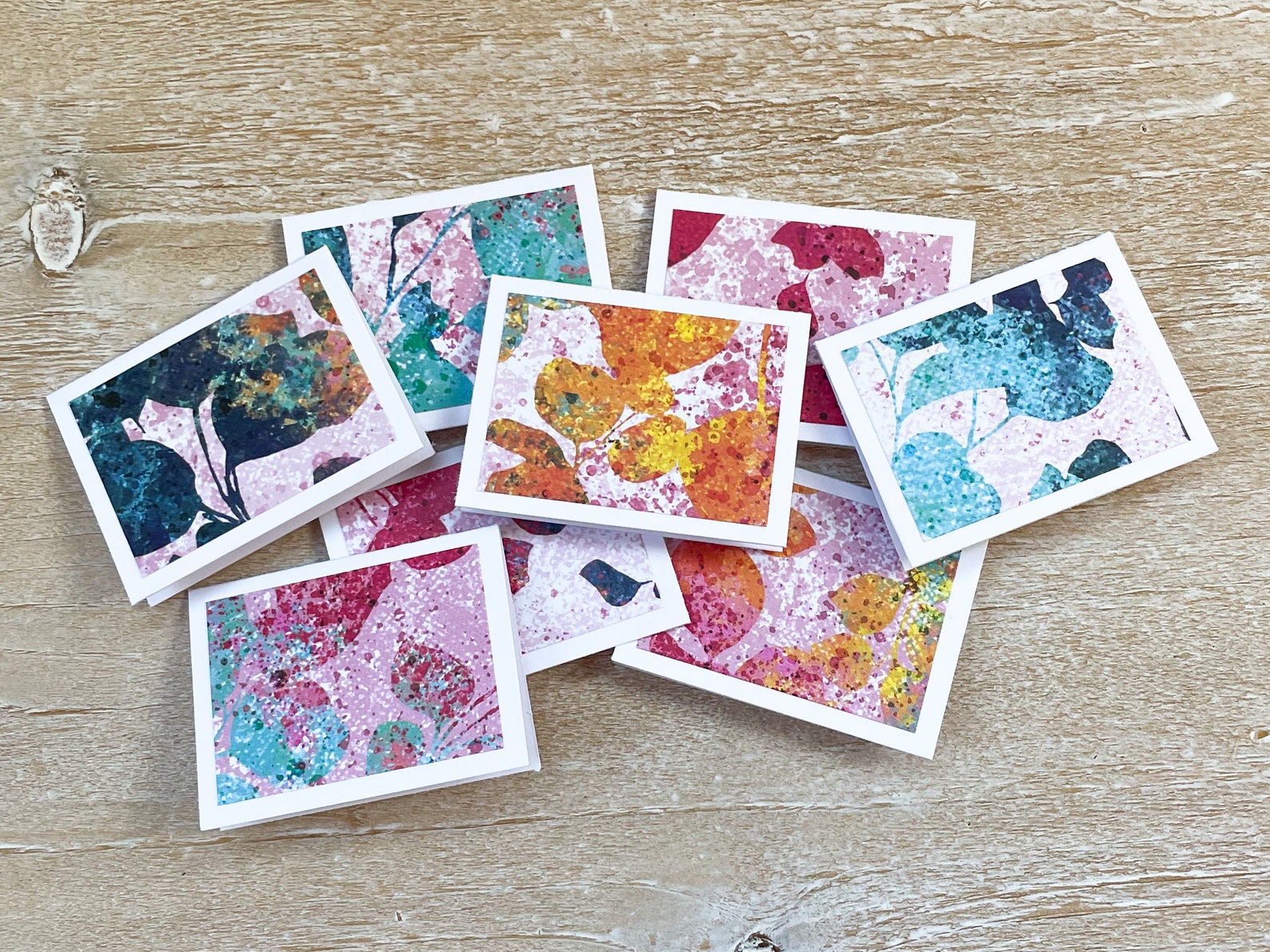 Tiny Mosaic Watercolor Cards // Set of 8 // Folded // 1.5” X 2" Blank ...