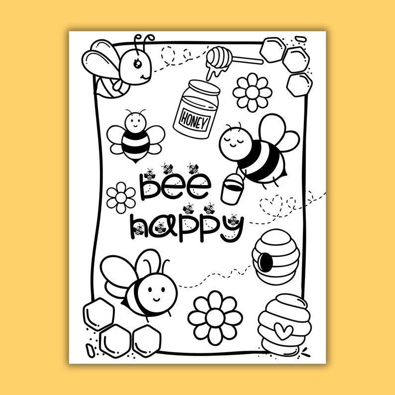 Printable Bee Coloring Pages for Kids Bee Happy Bee Kind - Etsy