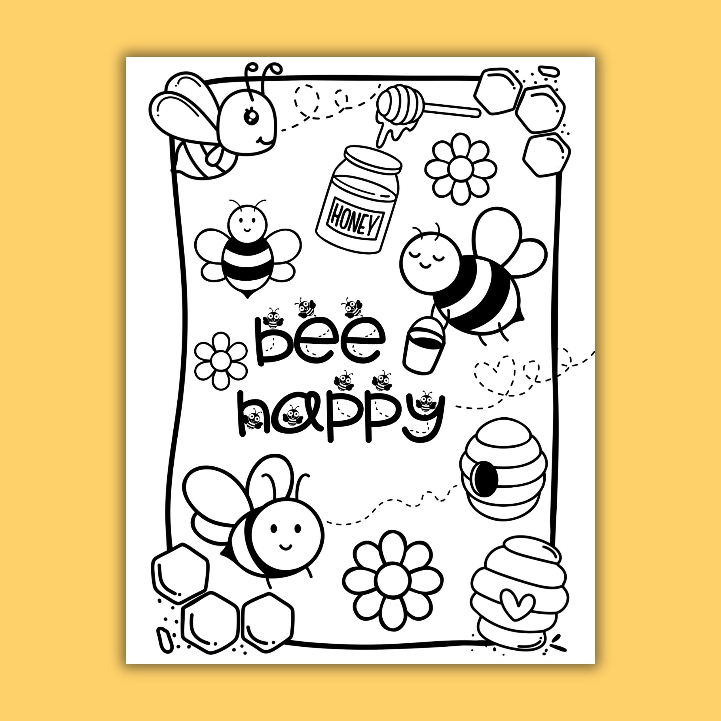 Printable Bee Coloring Pages For Kids Bee Happy Bee Kind Etsy printable-bee-coloring-pages-for-kids-bee-happy-bee-kind-etsy