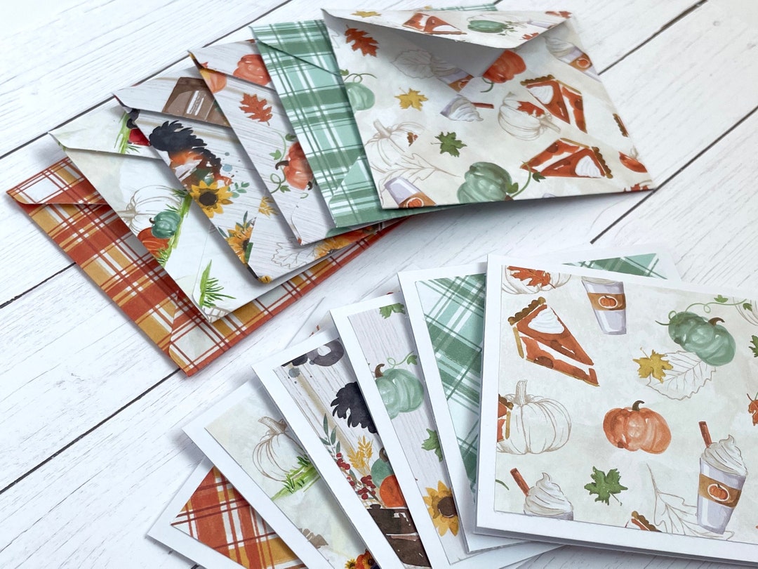 Fall Pumpkin Mini Cards // Set of 6 // Folded // 3" X 3" Blank Note ...