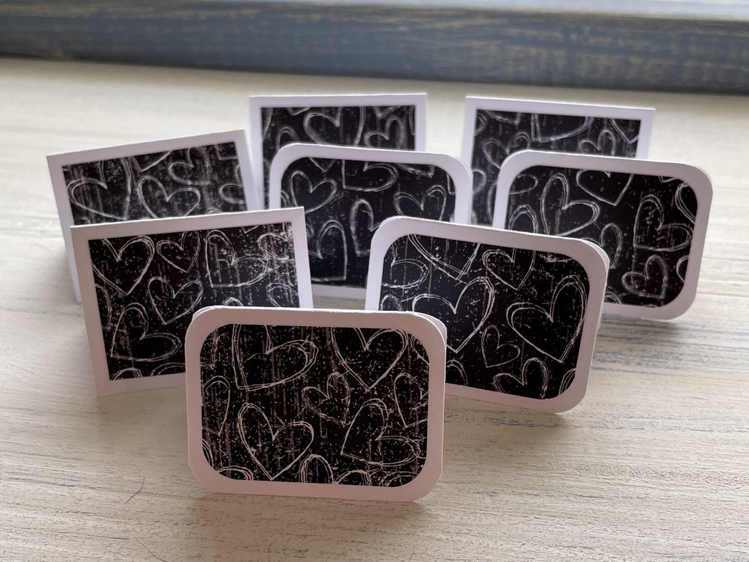 Tiny Black & White Heart Cards // Set of 8 // Folded // 1.5” X 2" Blank ...