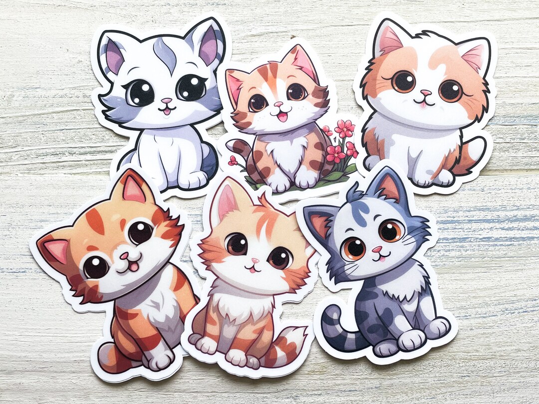 Cute Cat Sticker Pack // Set of 6 Vinyl Stickers // Die Cut Stickers ...