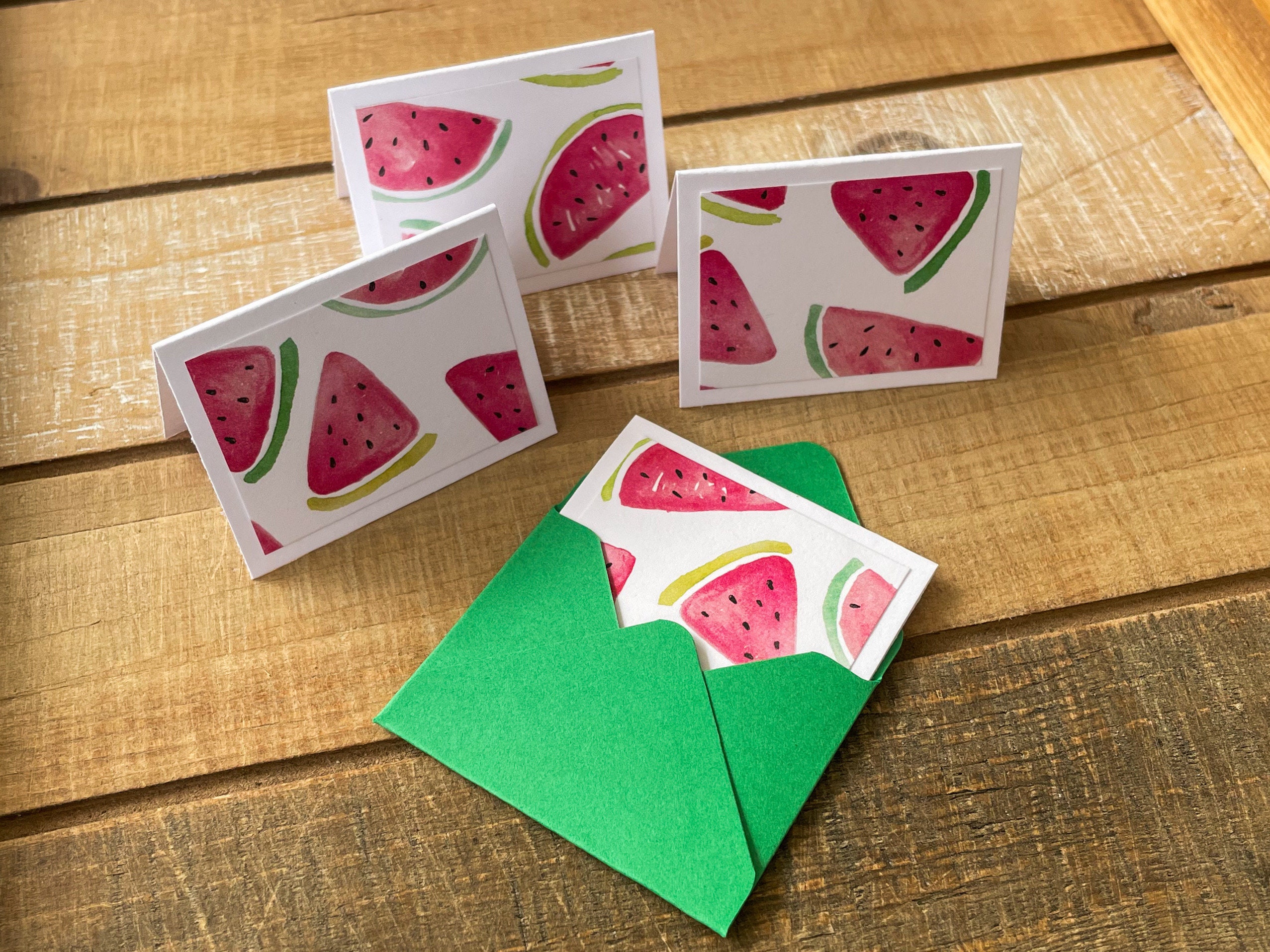 Tiny Watermelon Cards // Set of 8 // Folded // 1.5” X 2" Blank Note ...