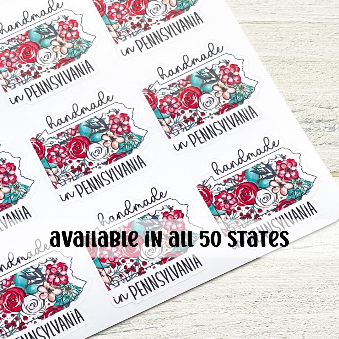 Handmade in Your State Stickers // Red Floral Stickers // Packaging ...