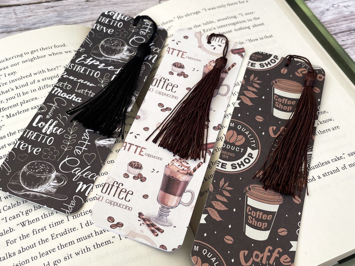 Coffee Themed Bookmarks // Set of 3 // Bookmarks With Tassels - Etsy