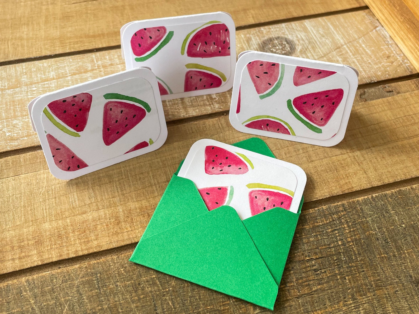 Tiny Watermelon Cards // Set of 8 // Folded // 1.5” X 2" Blank Note ...