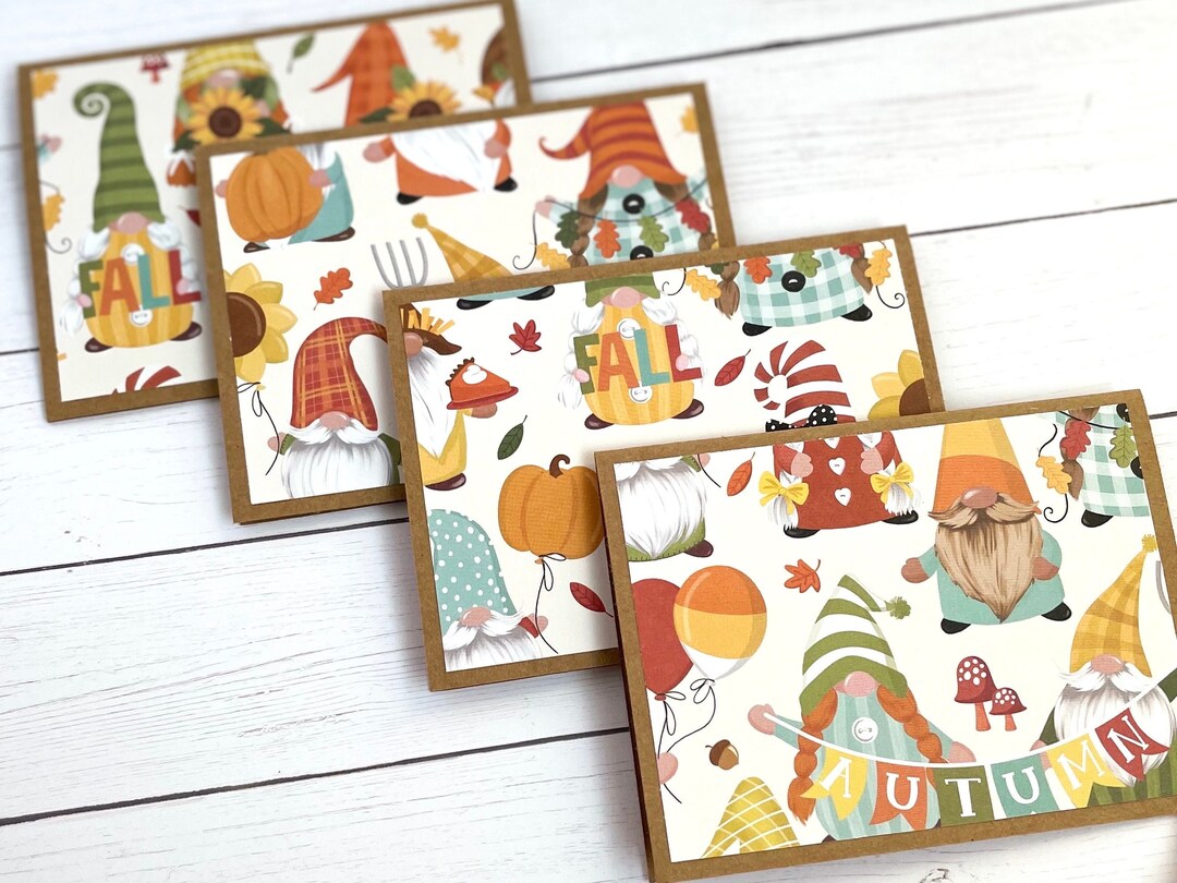 Fall Gnome Mini Cards // Set of 4 // Folded // 3" X 4" Blank Note Cards ...