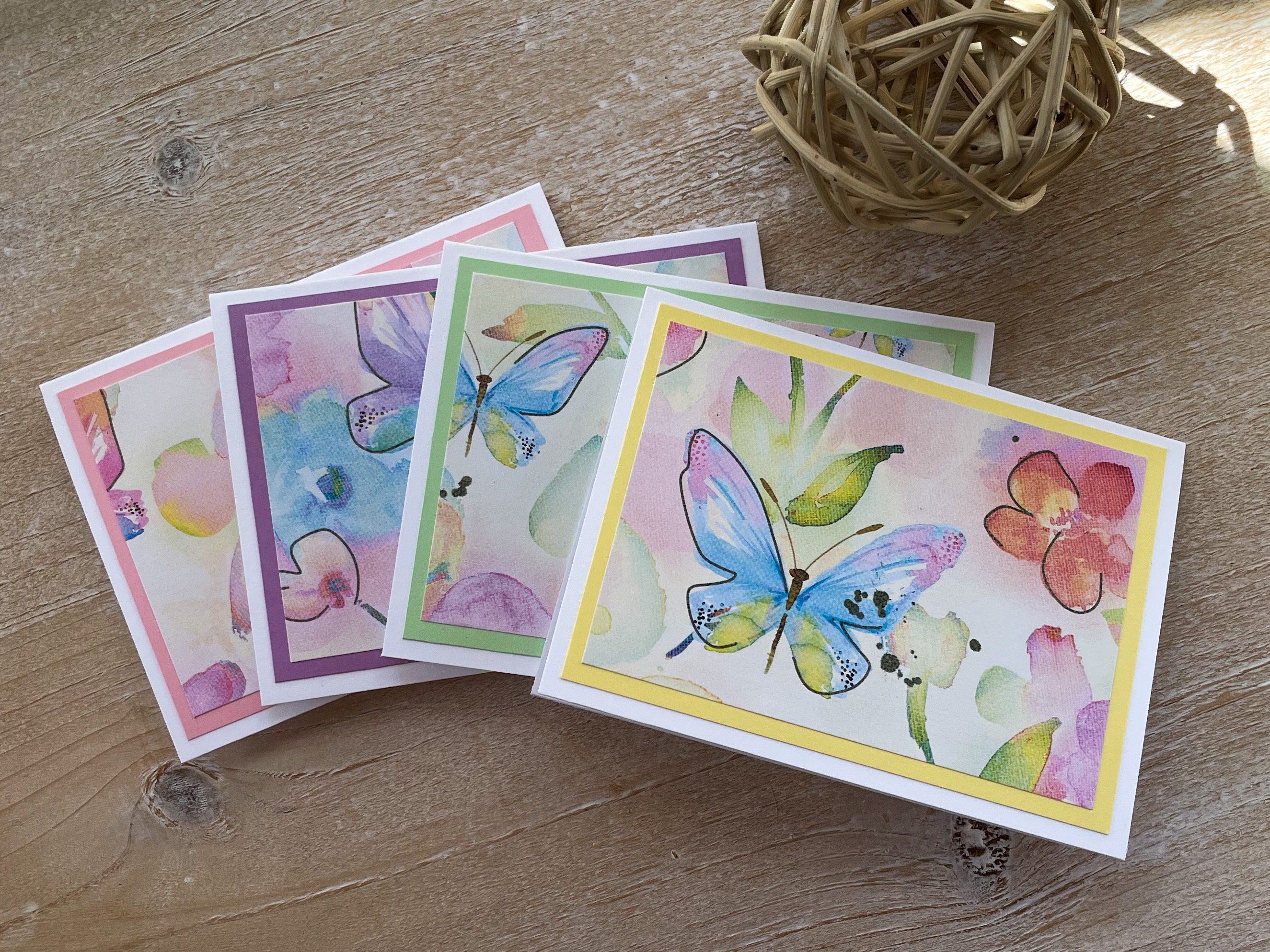 Butterfly Mini Cards // Set of 4 // Folded // 3" X 4" or 3.5" X 5 ...