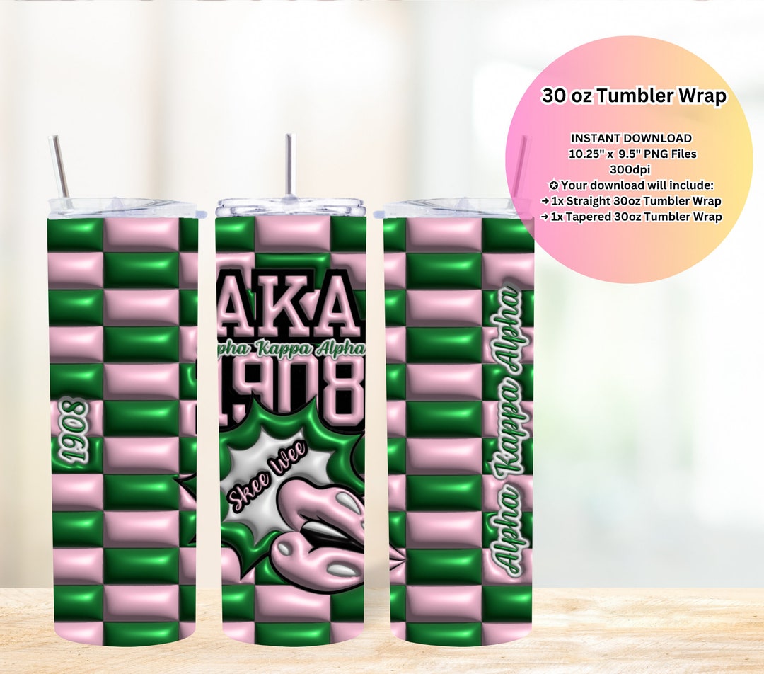 AKA Tumbler Wrap: Alpha Kappa Sorority, Straight & Tapered (PNG Digital ...