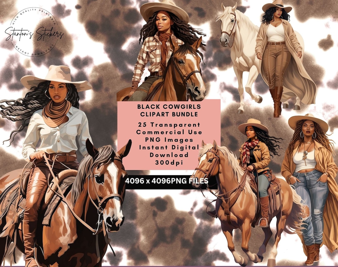 Black Cowgirl Clipart Bundle: Western PNG Stickers (commercial Use) - Etsy