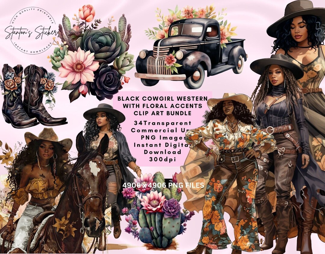 Black Cowgirl Western Love PNG Clipart Bundle Transparent Background ...
