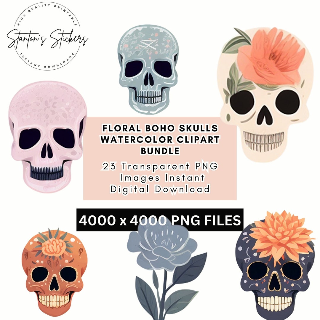 Skull Roses PNG Clipart Bundle Transparent Background Instant - Etsy