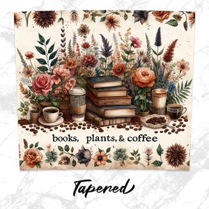 Books Plants & Coffee Lover Librarian Watercolor Beautiful Boho Floral ...