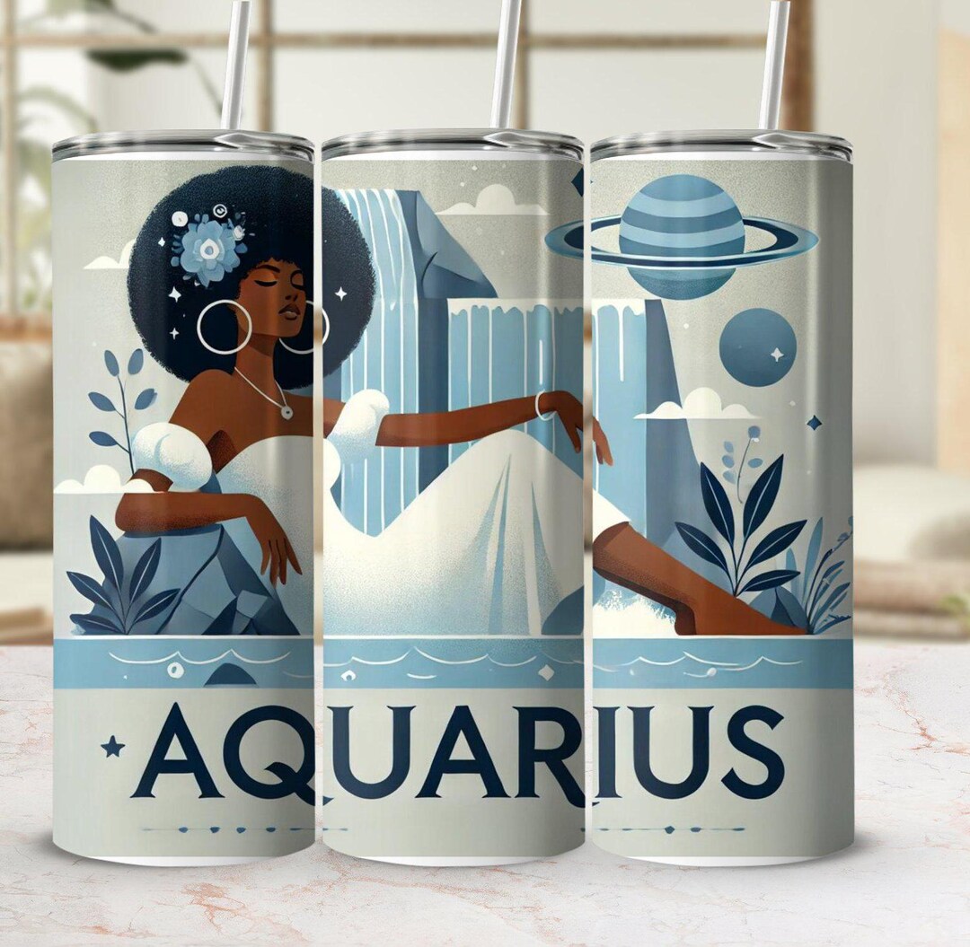 Aquarius Zodiac Sign African Women Black Girl 20 Oz Skinny PNG ...
