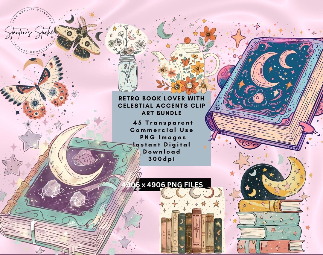 Retro Book Lover Librarian Cute PNG Clipart Bundle Transparent ...