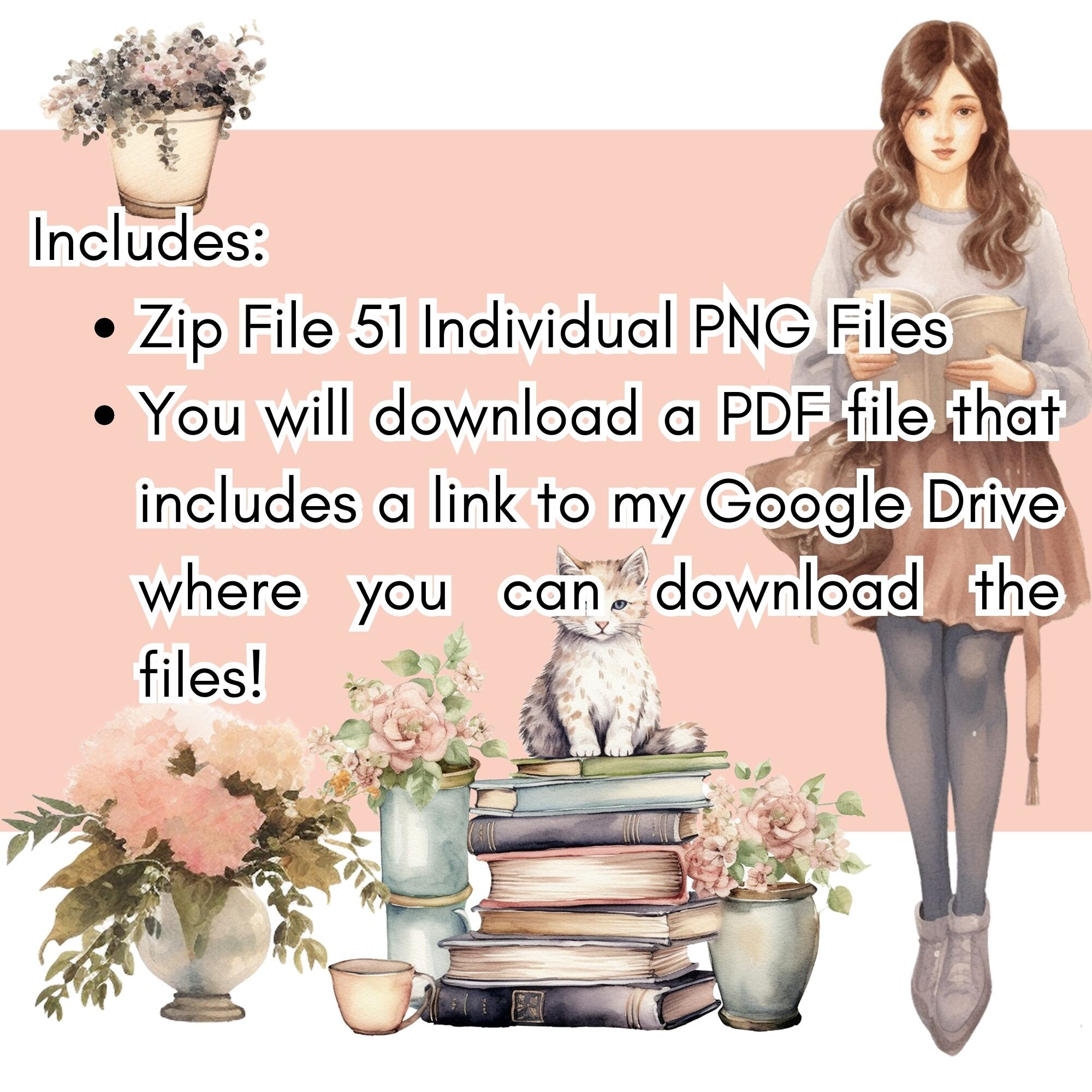 Cottagecore Book Bookworm Clipart Bundle Transparent Background Instant ...