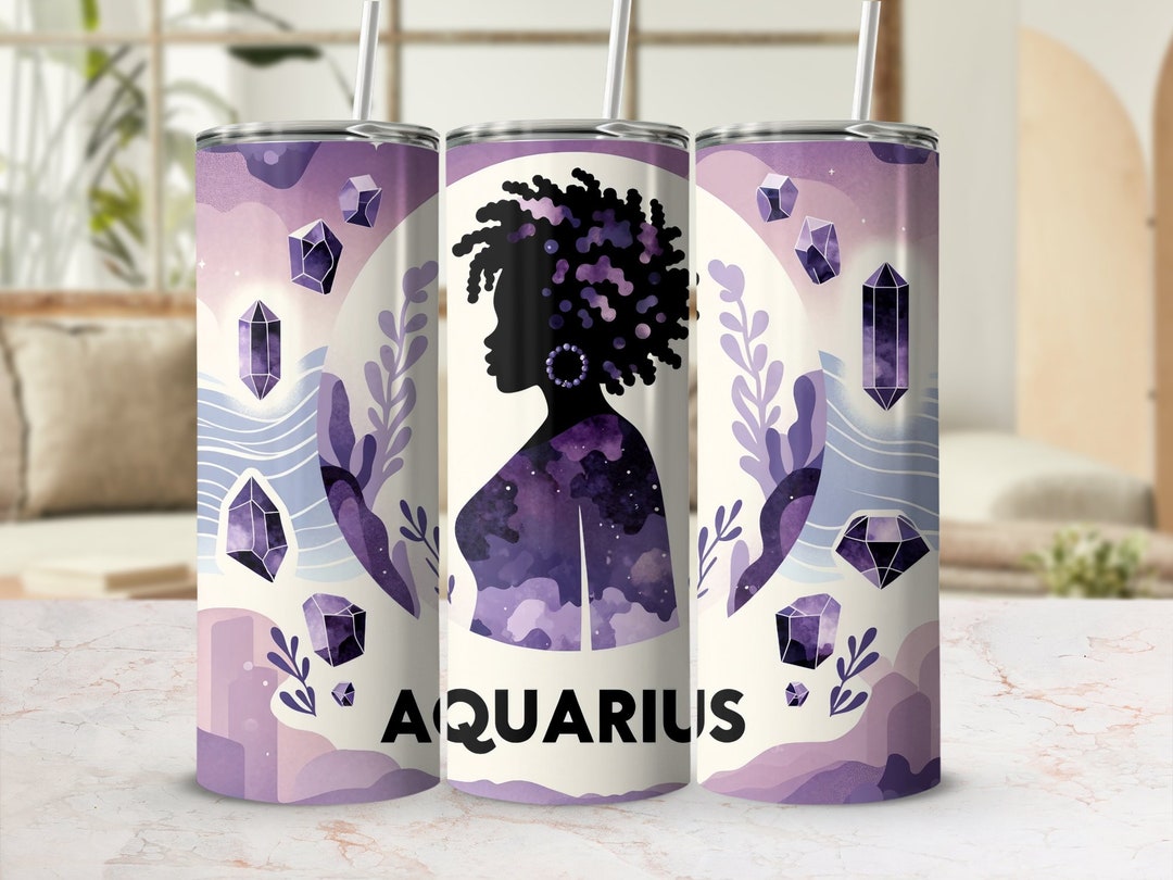 Aquarius Zodiac Afro Gemstone Black Woman Celestial 20oz Skinny ...