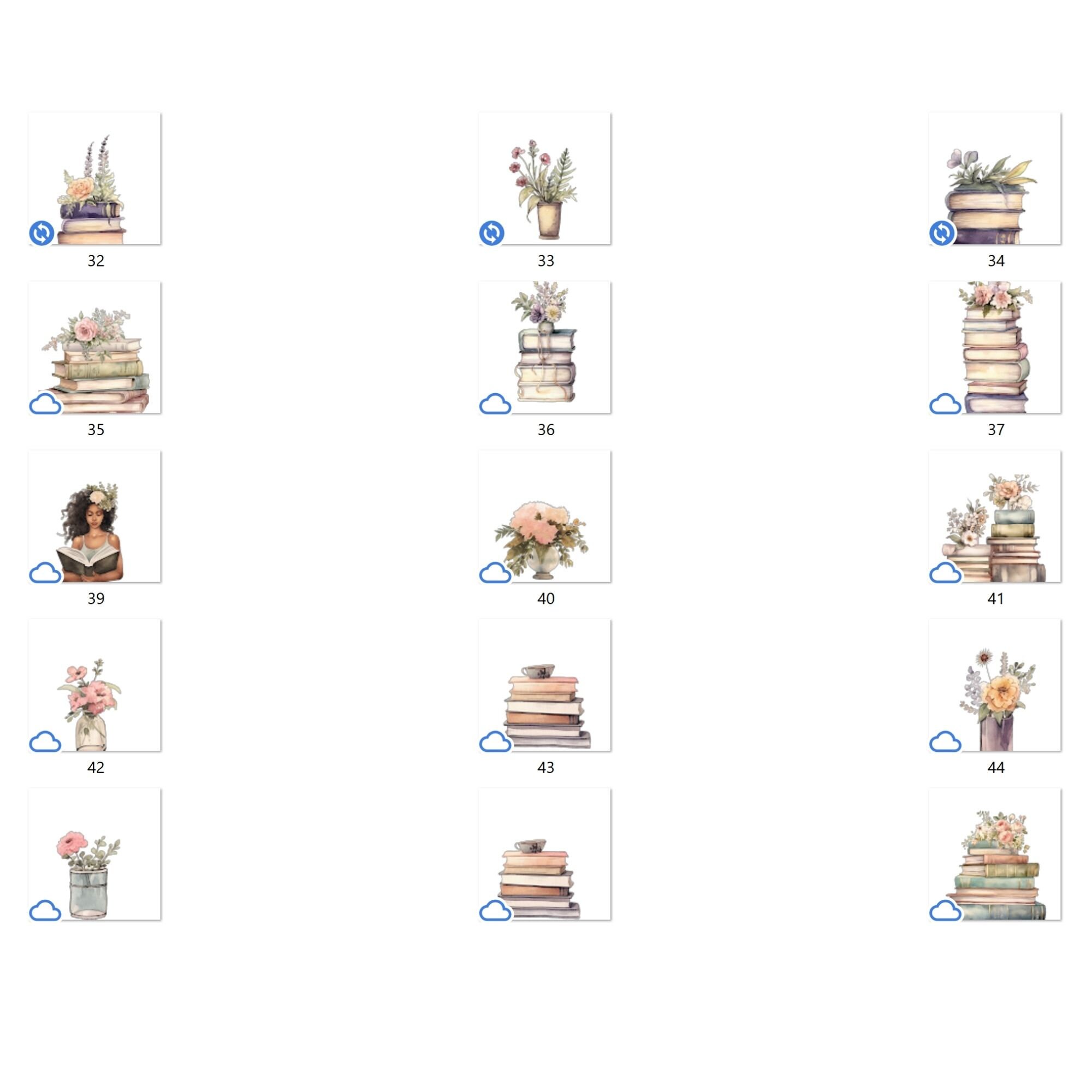 Cottagecore Book Bookworm Clipart Bundle Transparent Background Instant ...