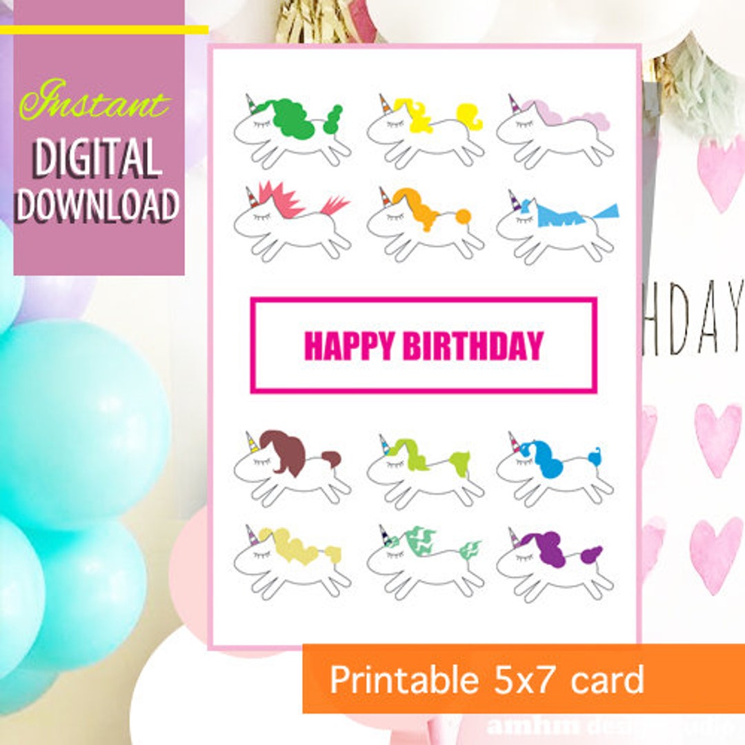 Birthday Card Unicorn Digital Printable - Etsy
