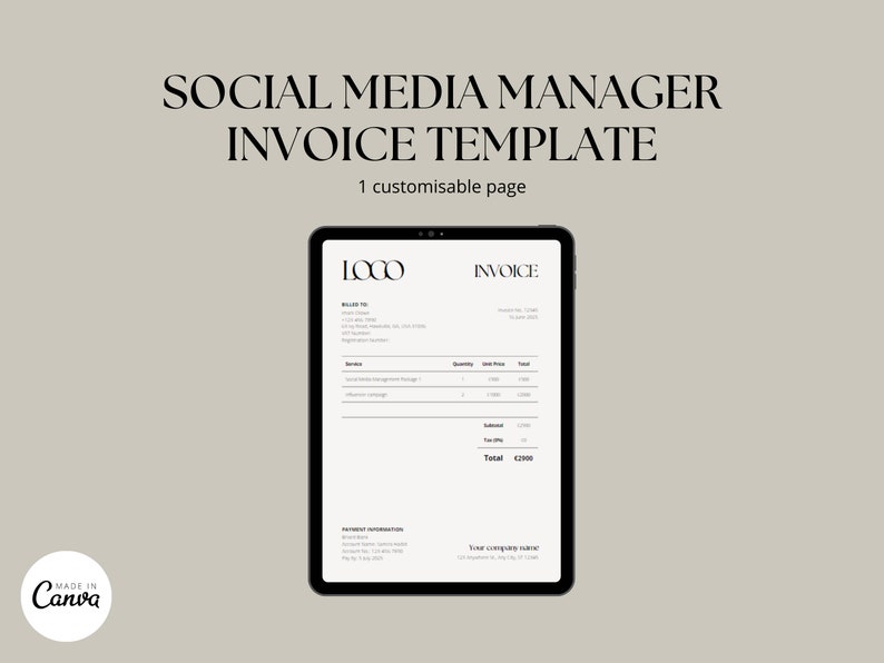 Invoice Template | Minimalism | Social Media Manager | Minimalistic ...