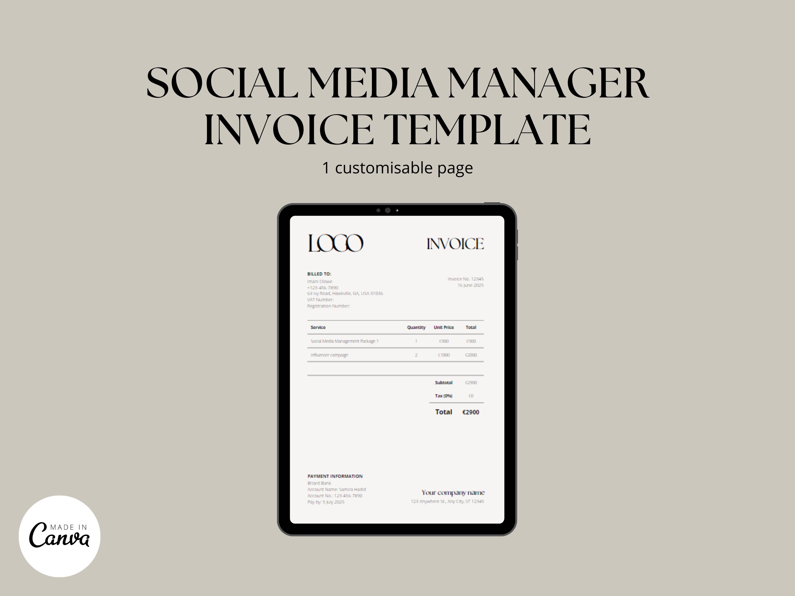 Invoice Template | Minimalism | Social Media Manager | Minimalistic ...