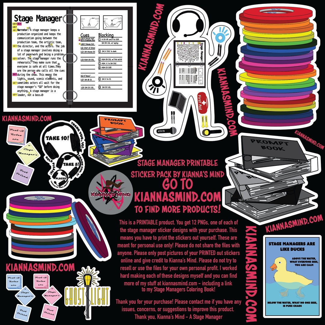 Stage Manager's Printable Sticker Pack - Etsy