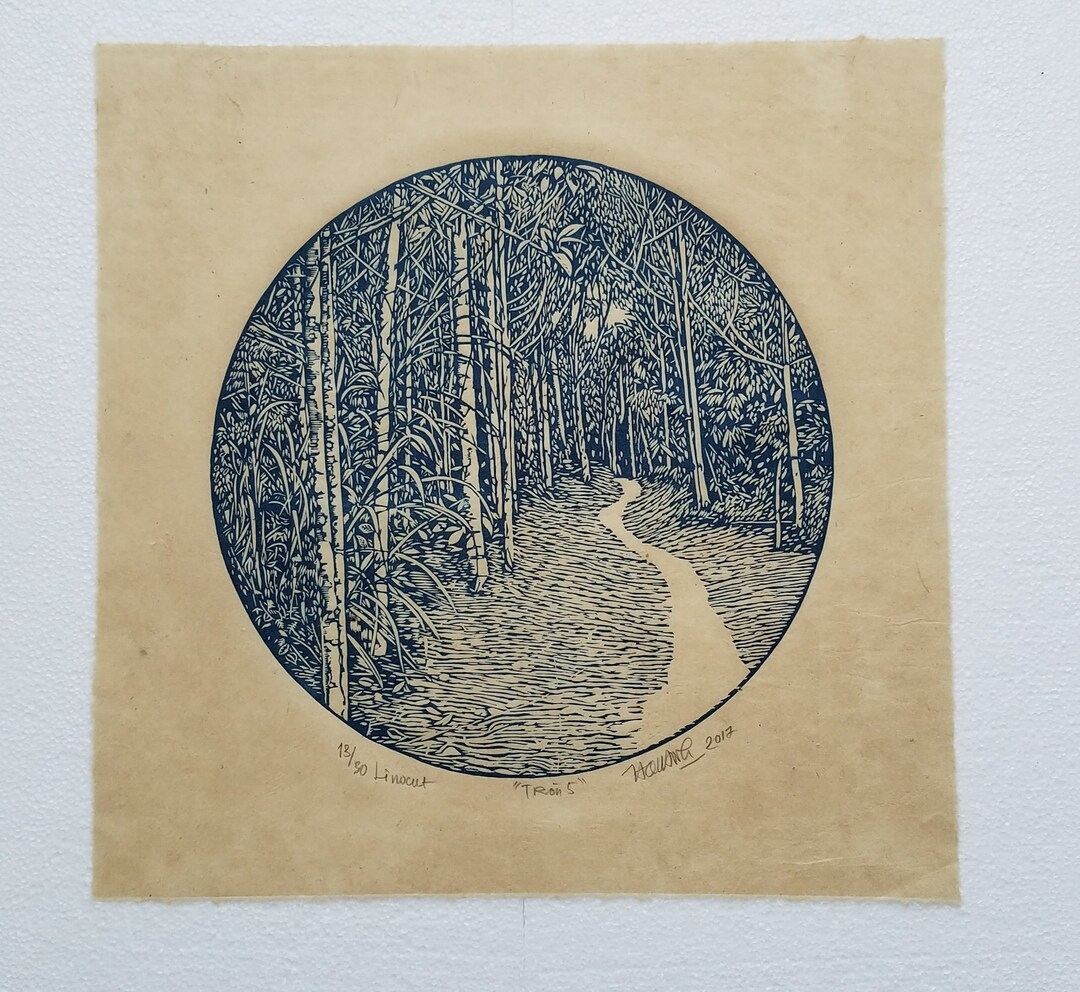 Fine Art Wall, " Circle "- Original Linocut Print, Tree, Tropical ...
