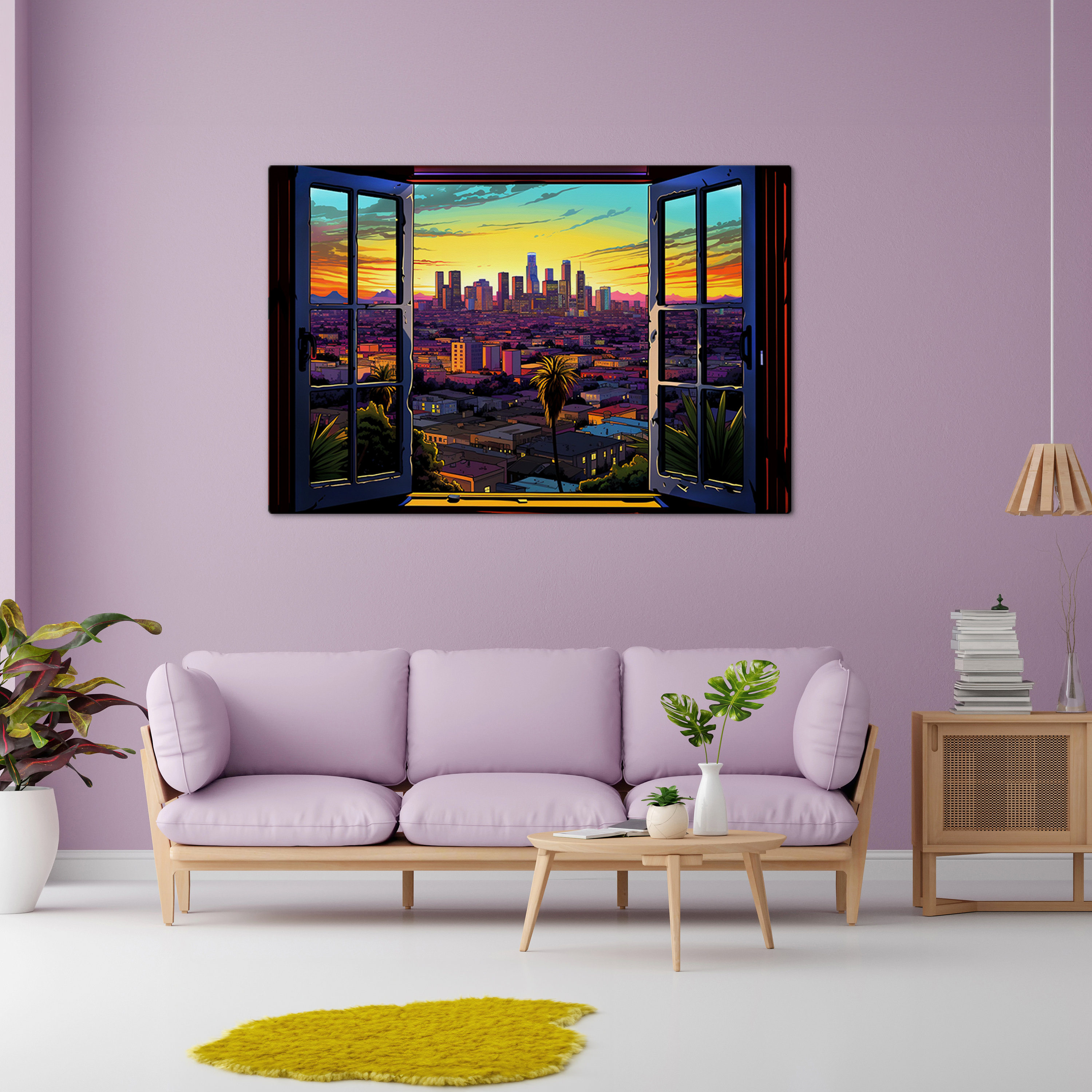 Pop Art City 3D Window View Art Los Angeles, Cartoon Style Portrait Pop ...
