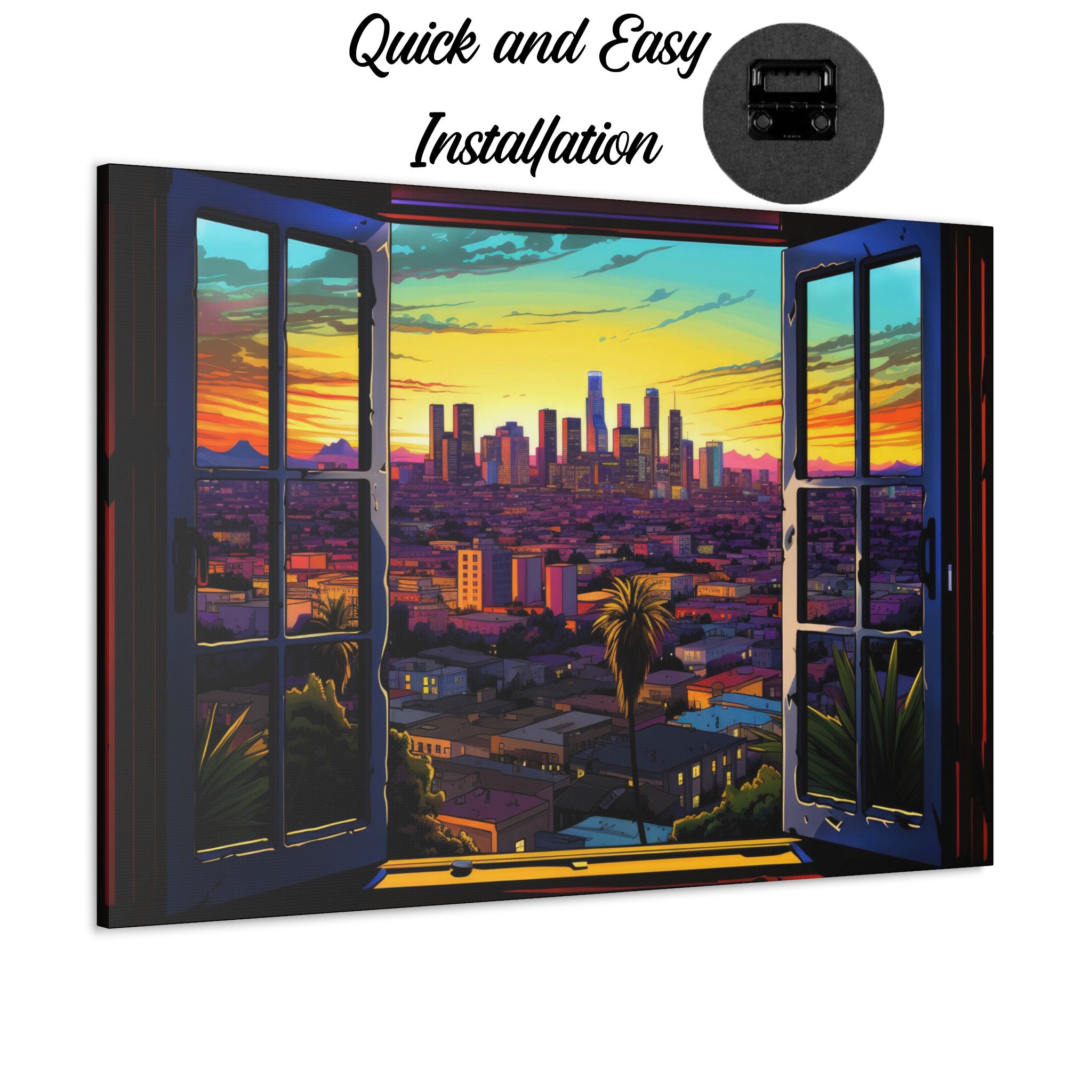 Pop Art City 3D Window View Art Los Angeles, Cartoon Style Portrait Pop ...