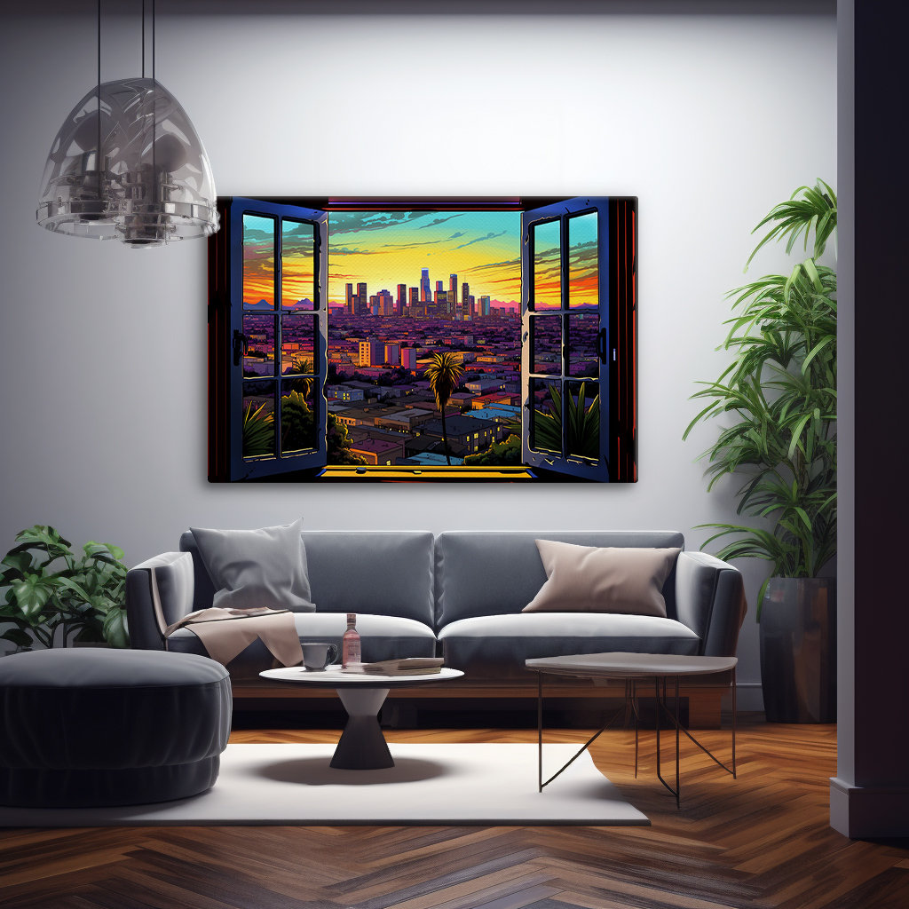 Pop Art City 3D Window View Art Los Angeles, Cartoon Style Portrait Pop ...