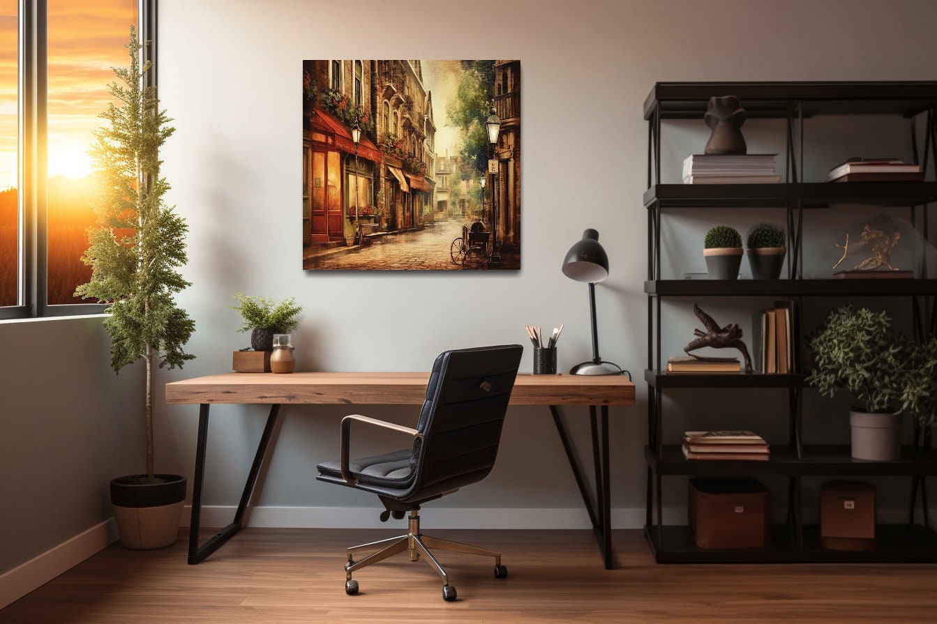 Bustling Backstreet Canvas Wall Art | Quaint Vintage Old Town Alleyway ...