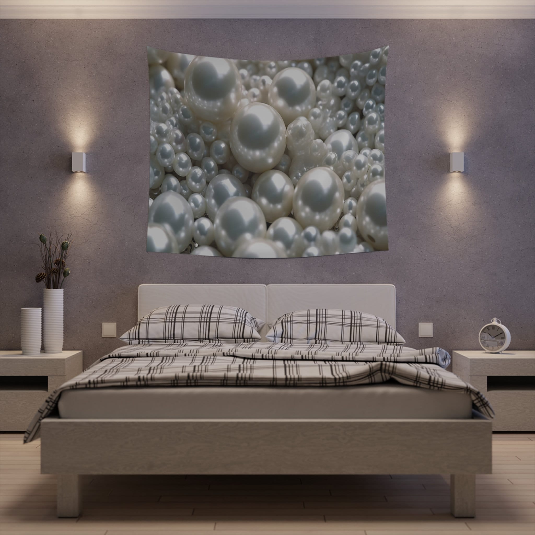 White Pearl Gala Wall Tapestry | Graceful Elegance Abstract Pearl ...