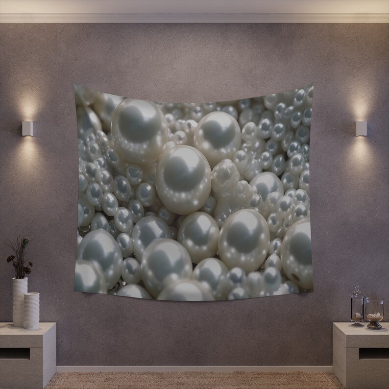 White Pearl Gala Wall Tapestry | Graceful Elegance Abstract Pearl ...