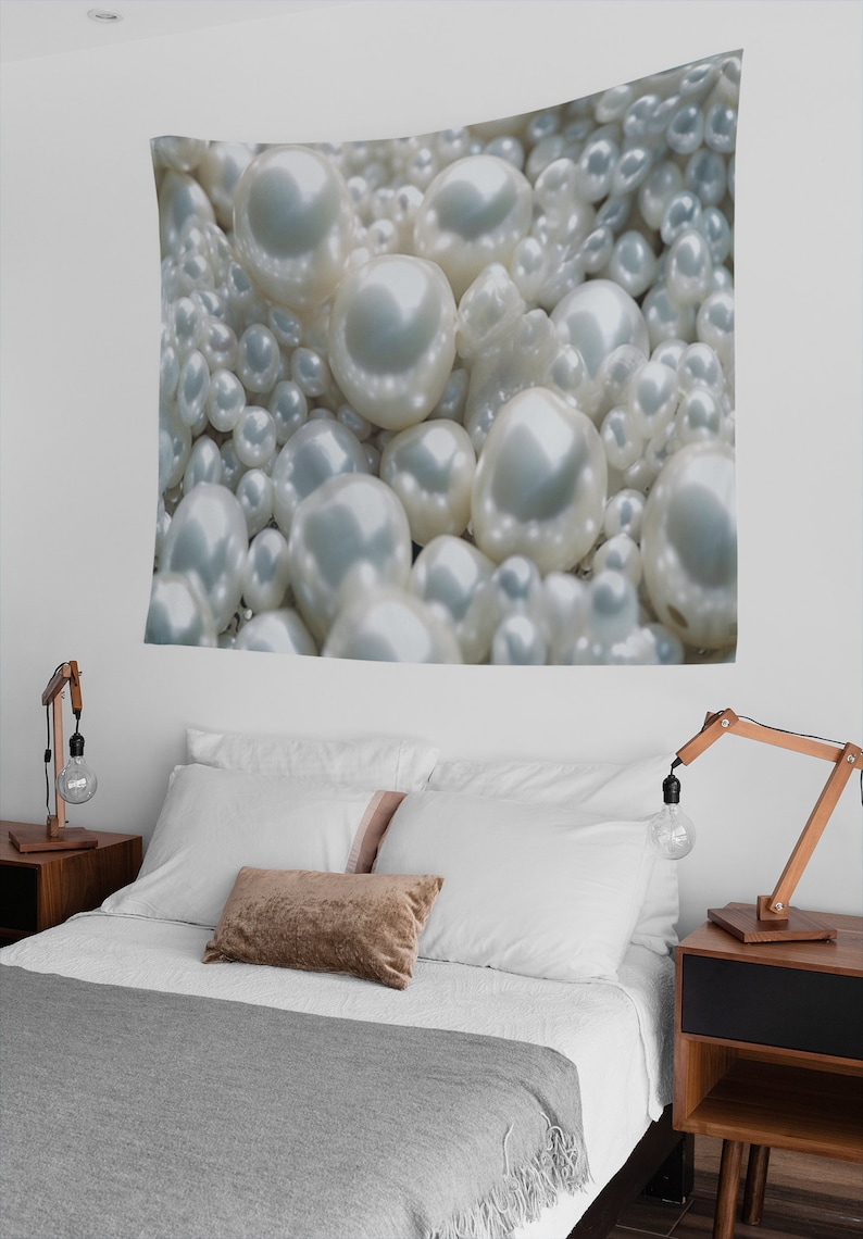 White Pearl Gala Wall Tapestry | Graceful Elegance Abstract Pearl ...