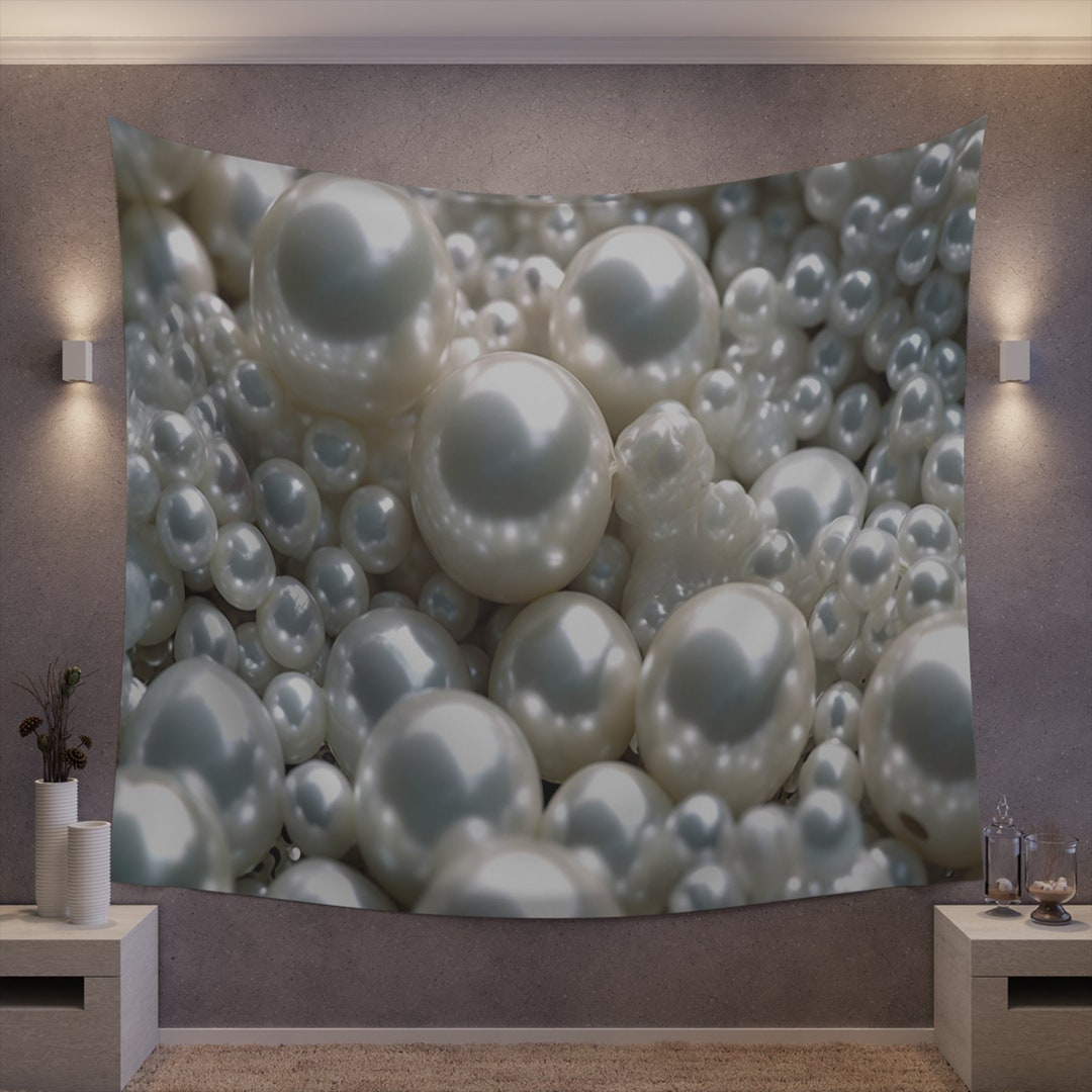 White Pearl Gala Wall Tapestry | Graceful Elegance Abstract Pearl ...