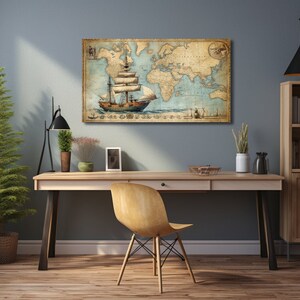 Nautical Adventure: Sailing Ship and Vintage Map | Antique Style Old ...